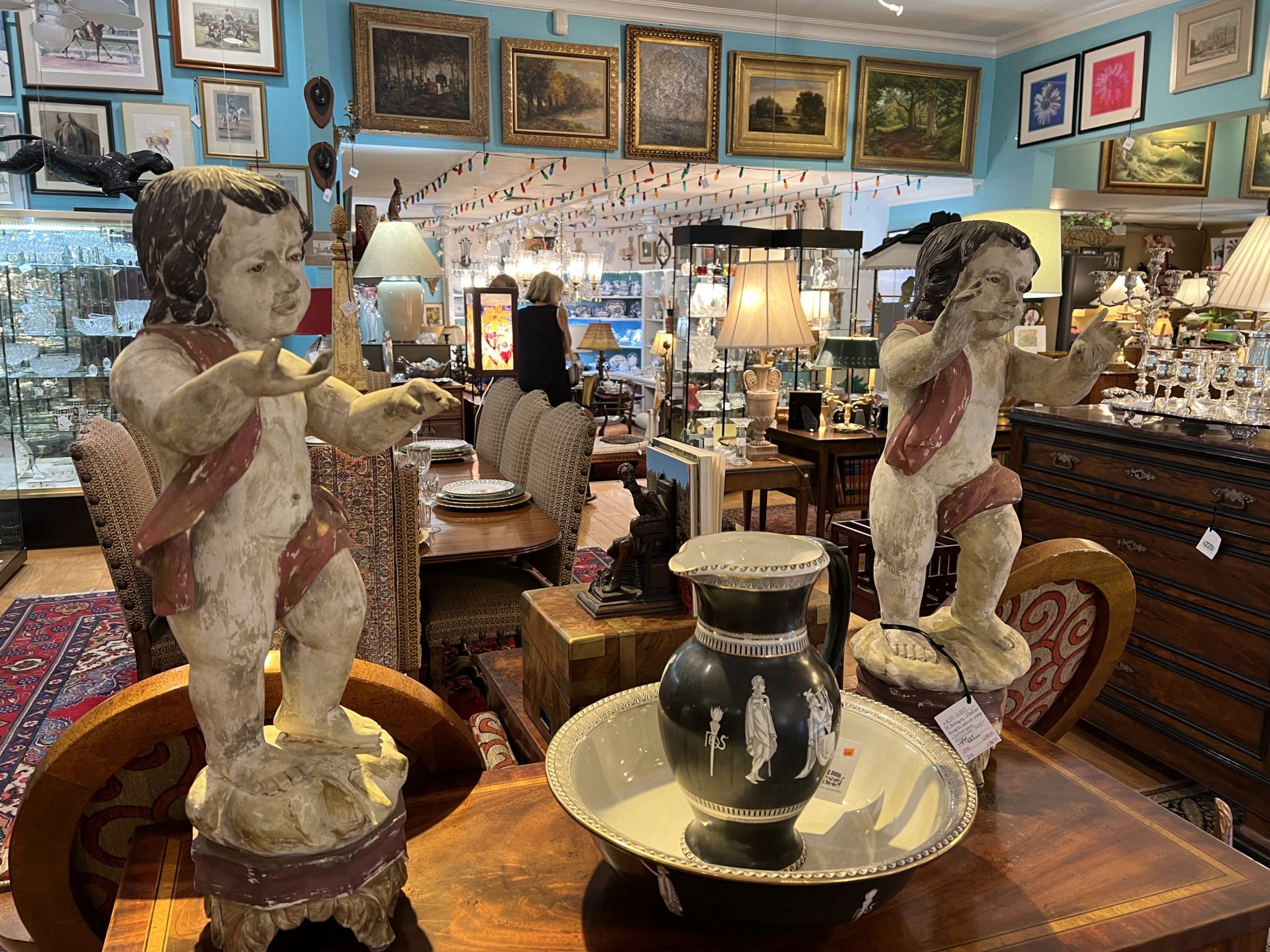 Antique Pair Painted Wood Italian Angels - Ark Antiques, La Jolla, CA