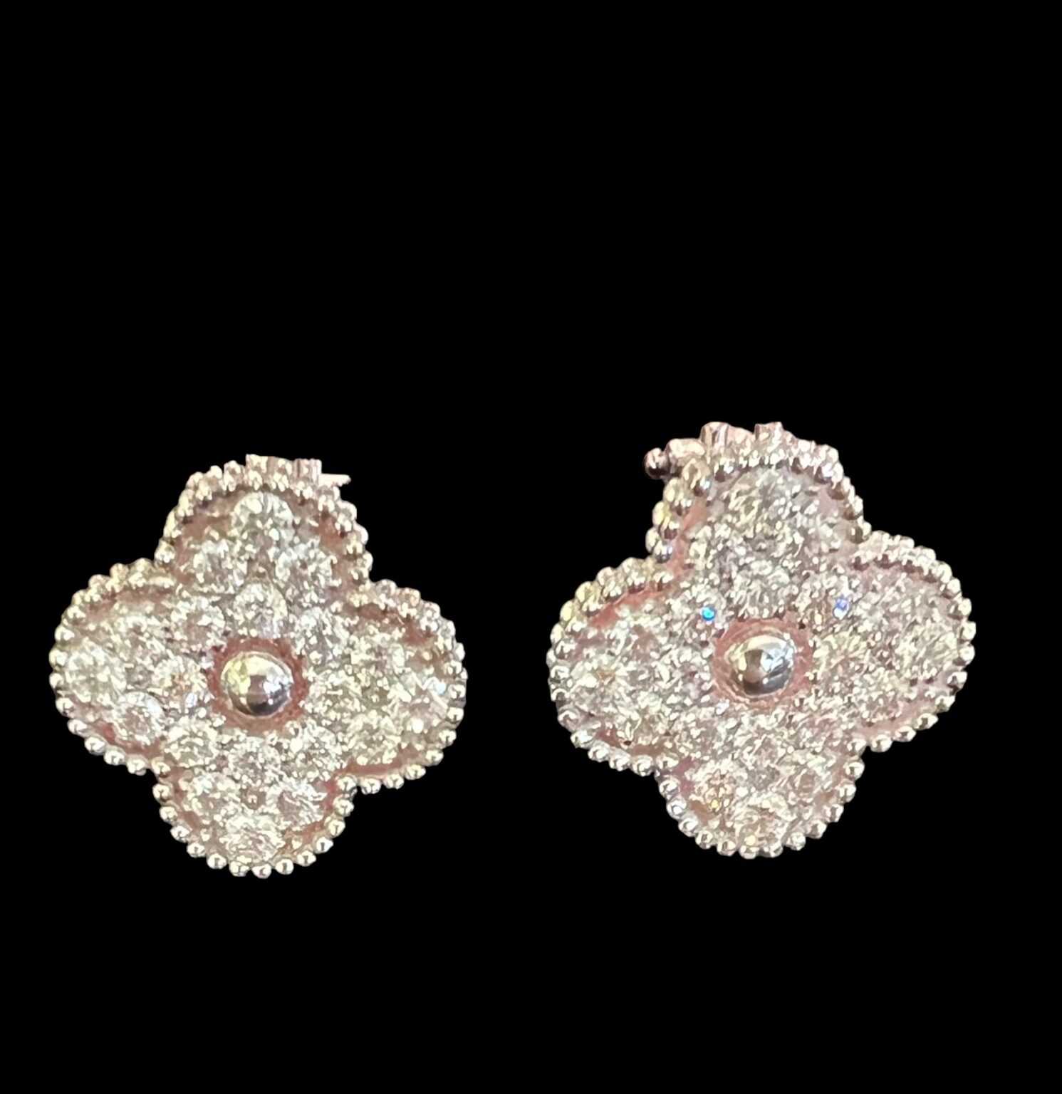 Diamond Clover Earrings 18k White Gold Ark Antiques La Jolla Ca
