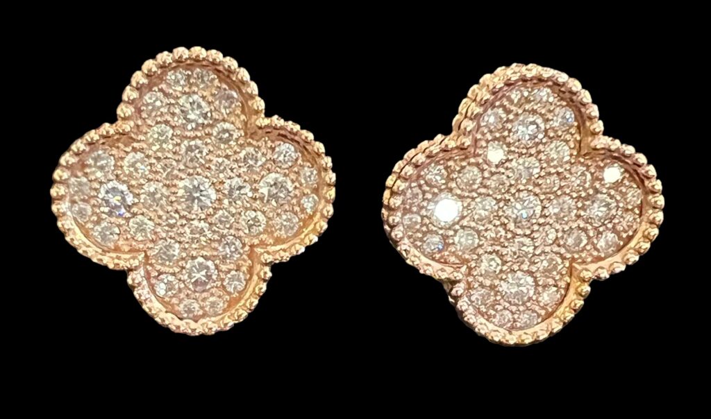Diamond Clover Earrings 18k White Gold Ark Antiques La Jolla Ca
